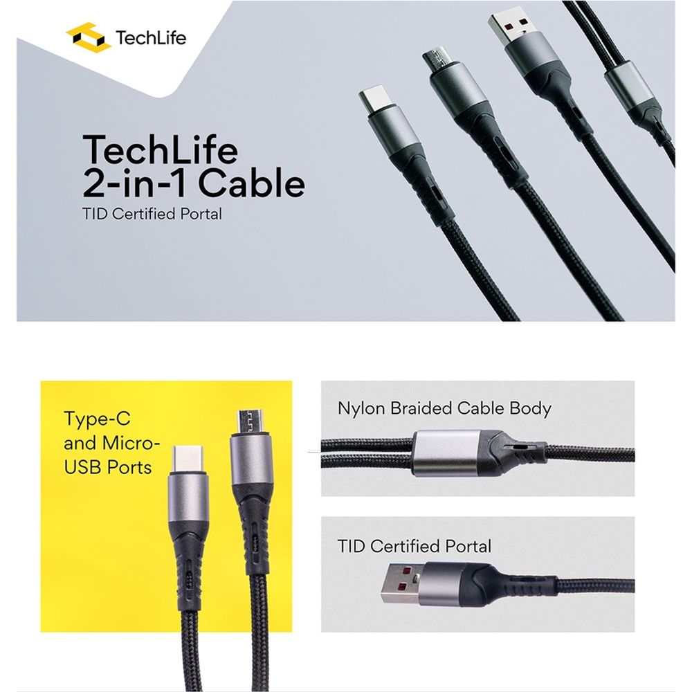 Realme TechLife 2-IN-1 Cable | Type-C & Micro USB Cable | Nylon Braided ...