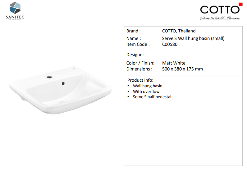 Cotto Serve S wall hung basin C00580 | Shopee Philippines