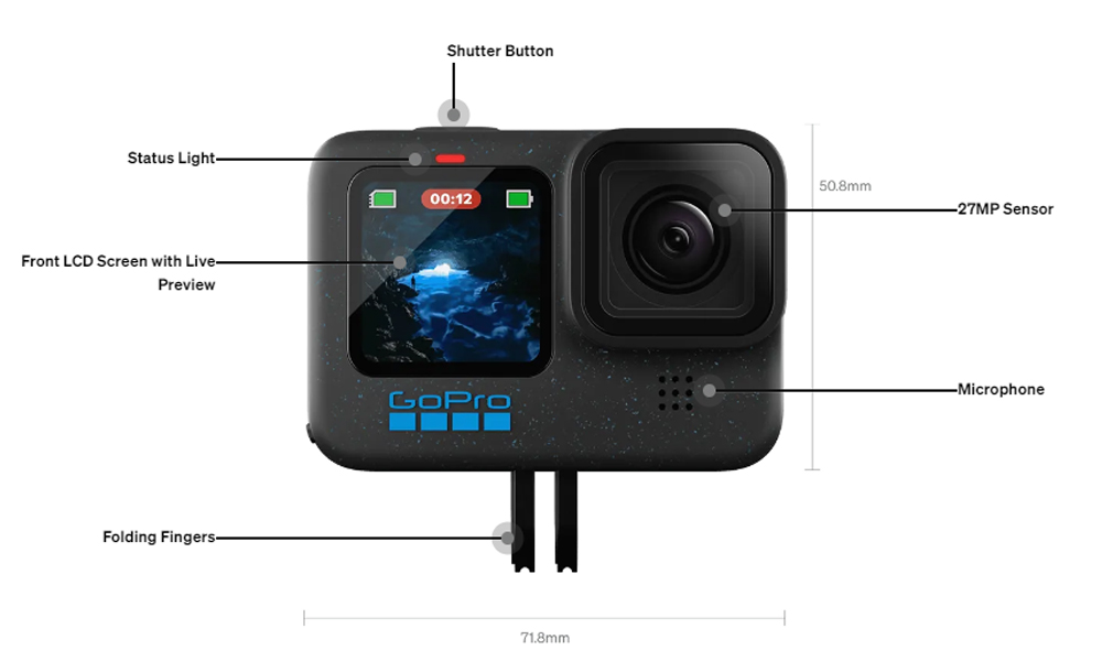 GoPro HERO12 / HERO 12 Black Waterproof Action Camera with 27MP 5.3K60 ...