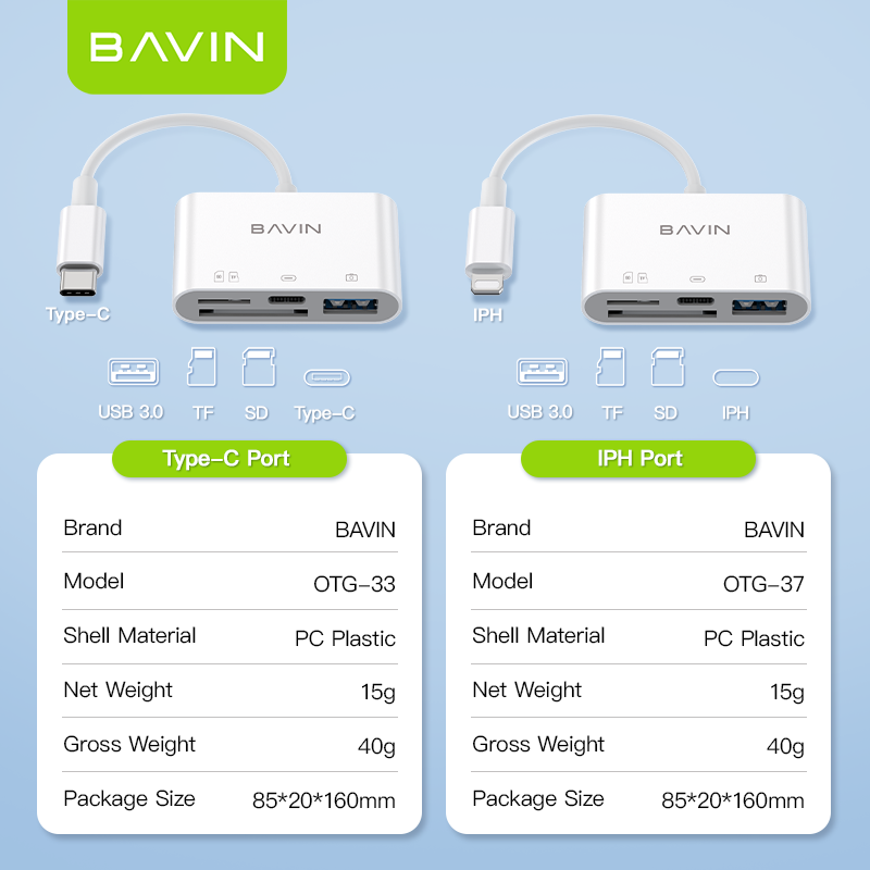 BAVIN O33 / O37 OTG HUB Docking Station Type-C Adapter Compatible for USB 3.0/Memory SD Card/TF ...