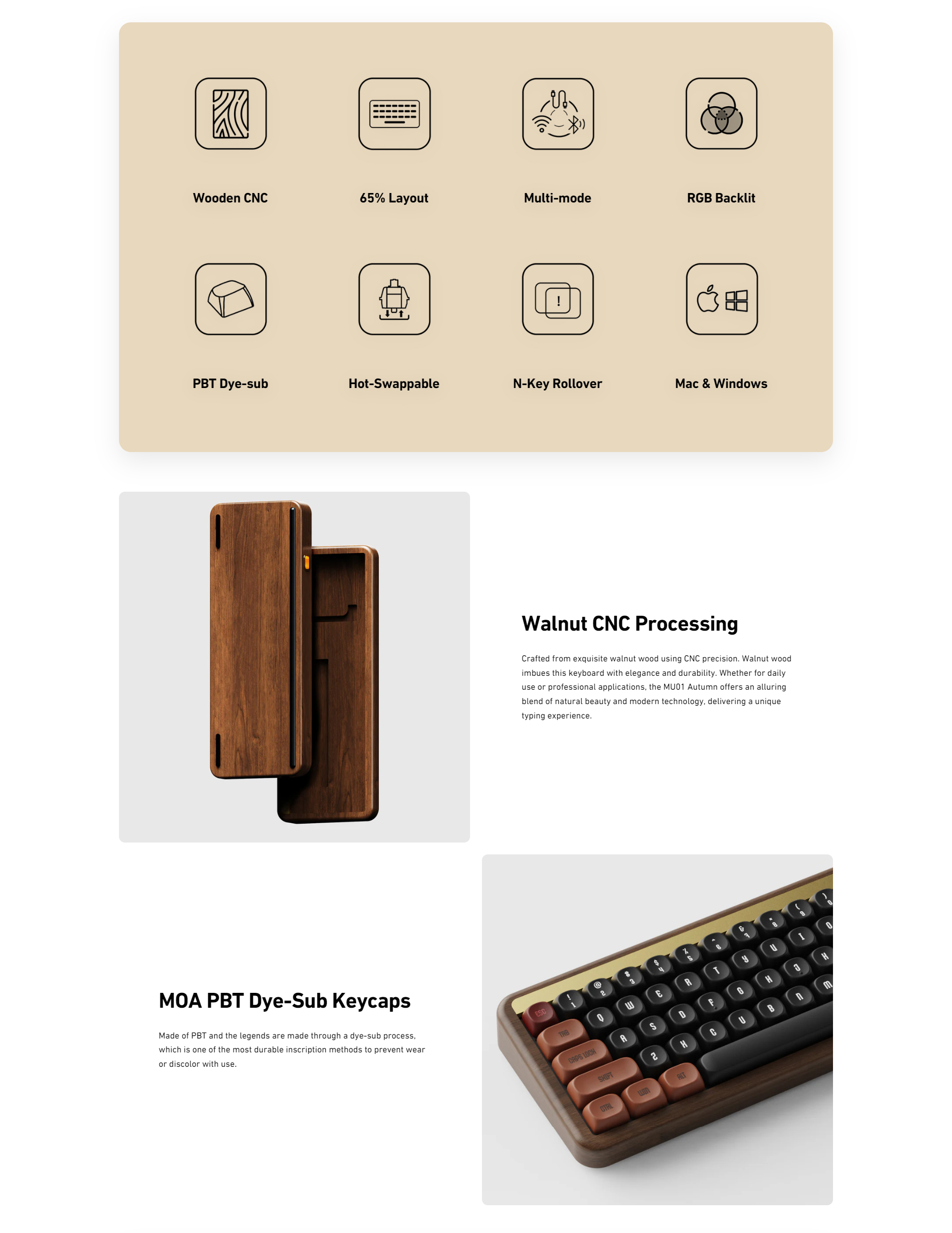 Akko MU01 Autumn Walnut Wood Case Multi-Mode RGB Hot-Swappable ...