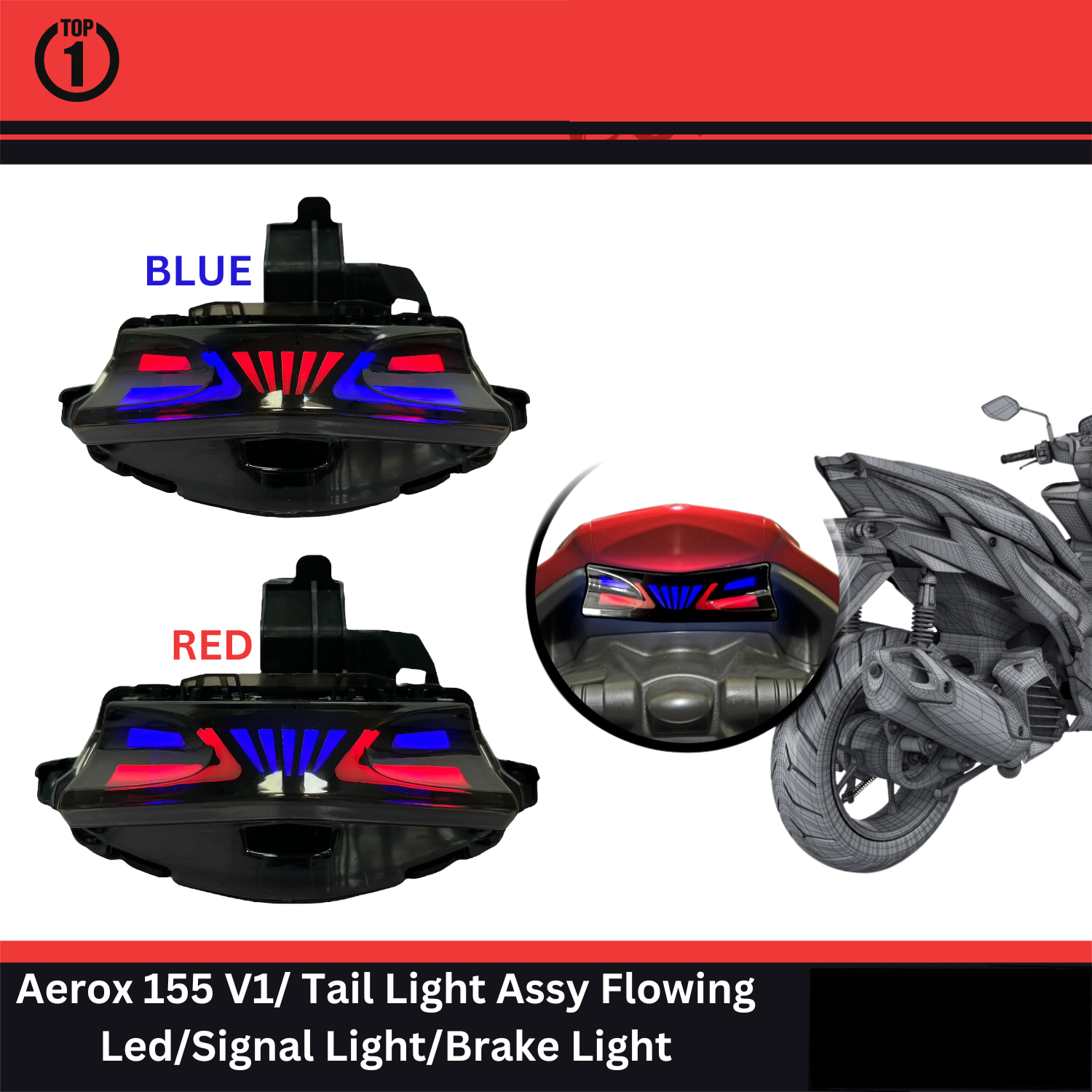 TOP1 Tail Light Assy Flowing Led/Signal Light/Brake Light for AEROX V1 ...