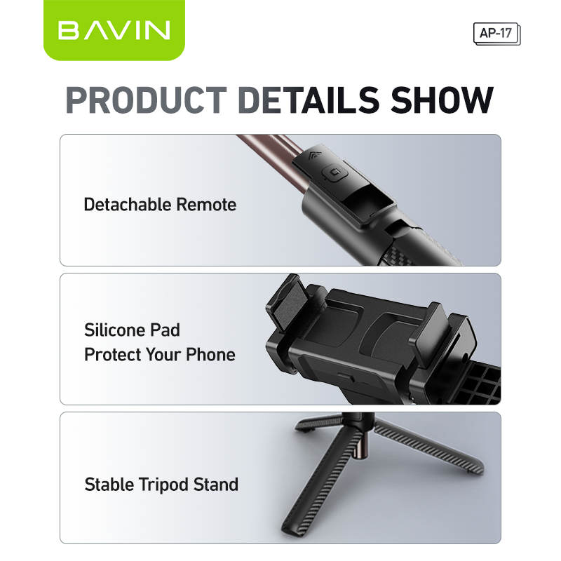 BAVIN P17 Anti-Shake Multifunction Selfie Stick 360° Rotate Stable ...