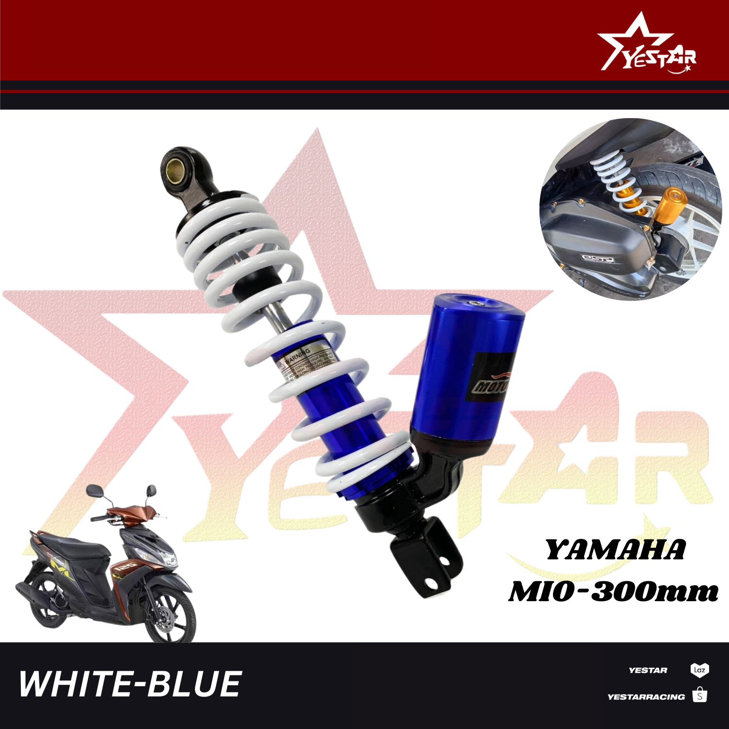 1Pc Rear Mono Shock Absorber w/ Gas Tank 300mm For Mio Click Beat FI Skydrive Scoopy Fino Gear ...