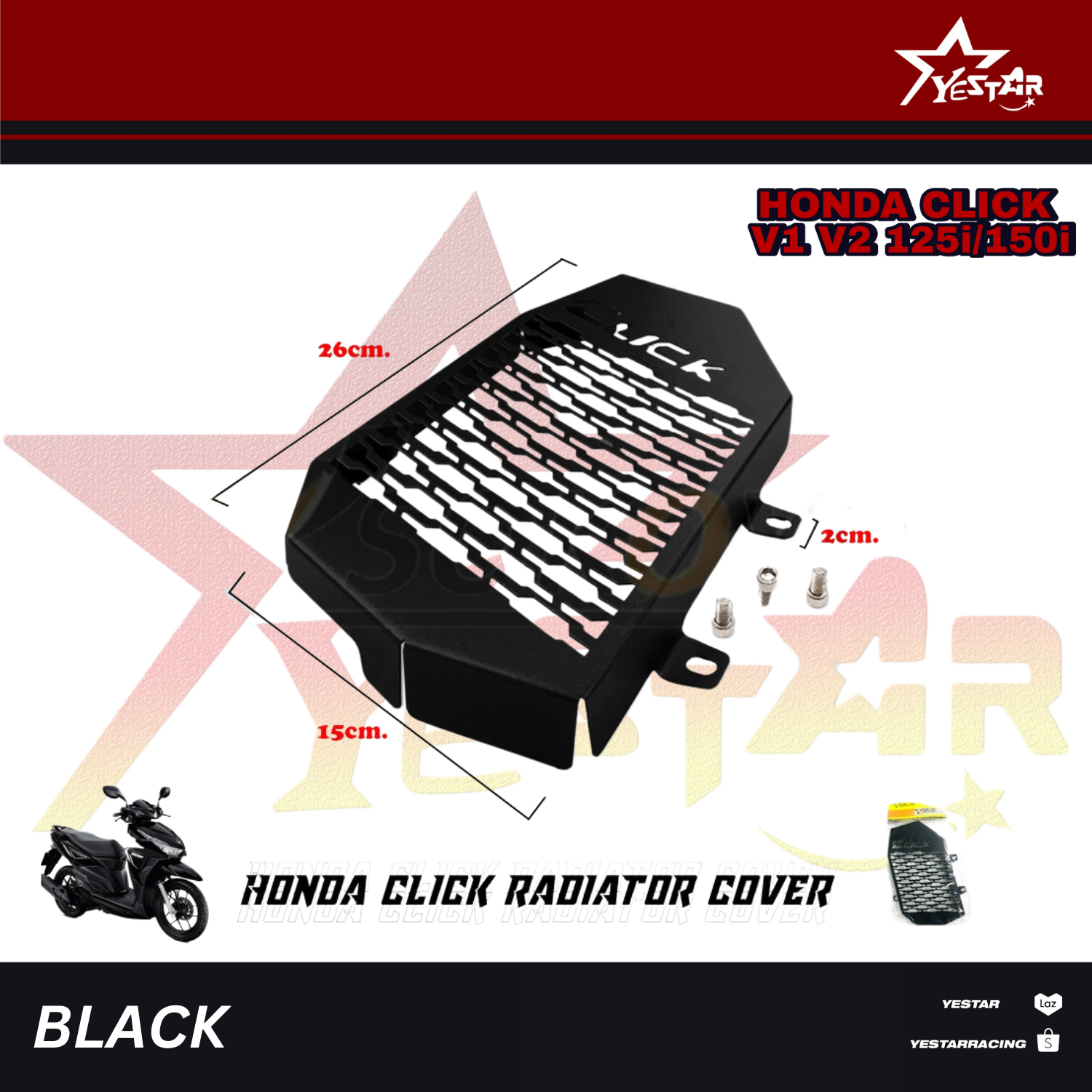 Yestar Radiator Cover for Honda Click v1 v2 125i 150i Pure Alloy Rad ...