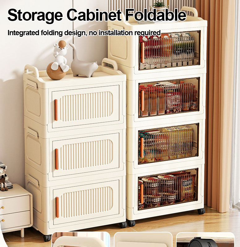 Foldable Gap Storage Cabinet Movable Plastic Cabinet with Wheel Home ...