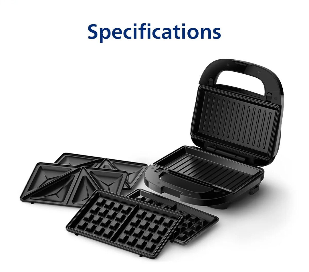 PHILIPS Sandwich Maker HD2350/80 With 3 Different Plate Sets for Panini ...