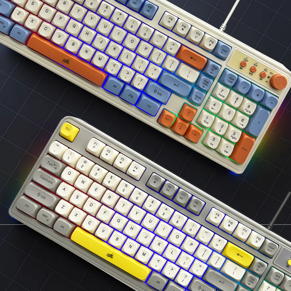 Zeus® K77 98 Keys Wired Gaming Keyboard USB Mechanical Feel With Volume Knob Control Media ...