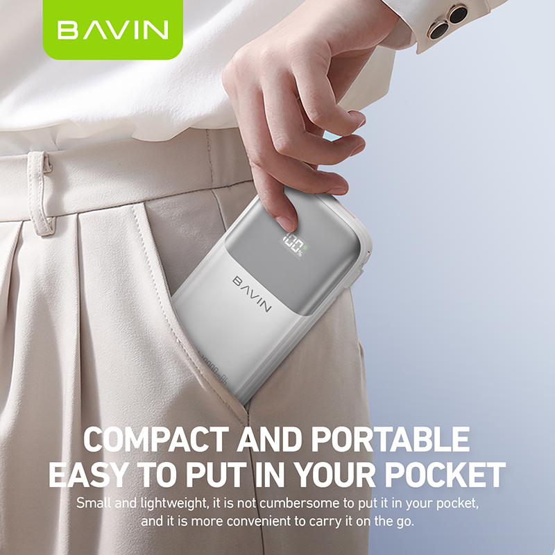 BAVIN PC1099 10000mAh 22.5W USB Fast Charging Mini Portable Powerbank w/ Built-In Cable/LED ...