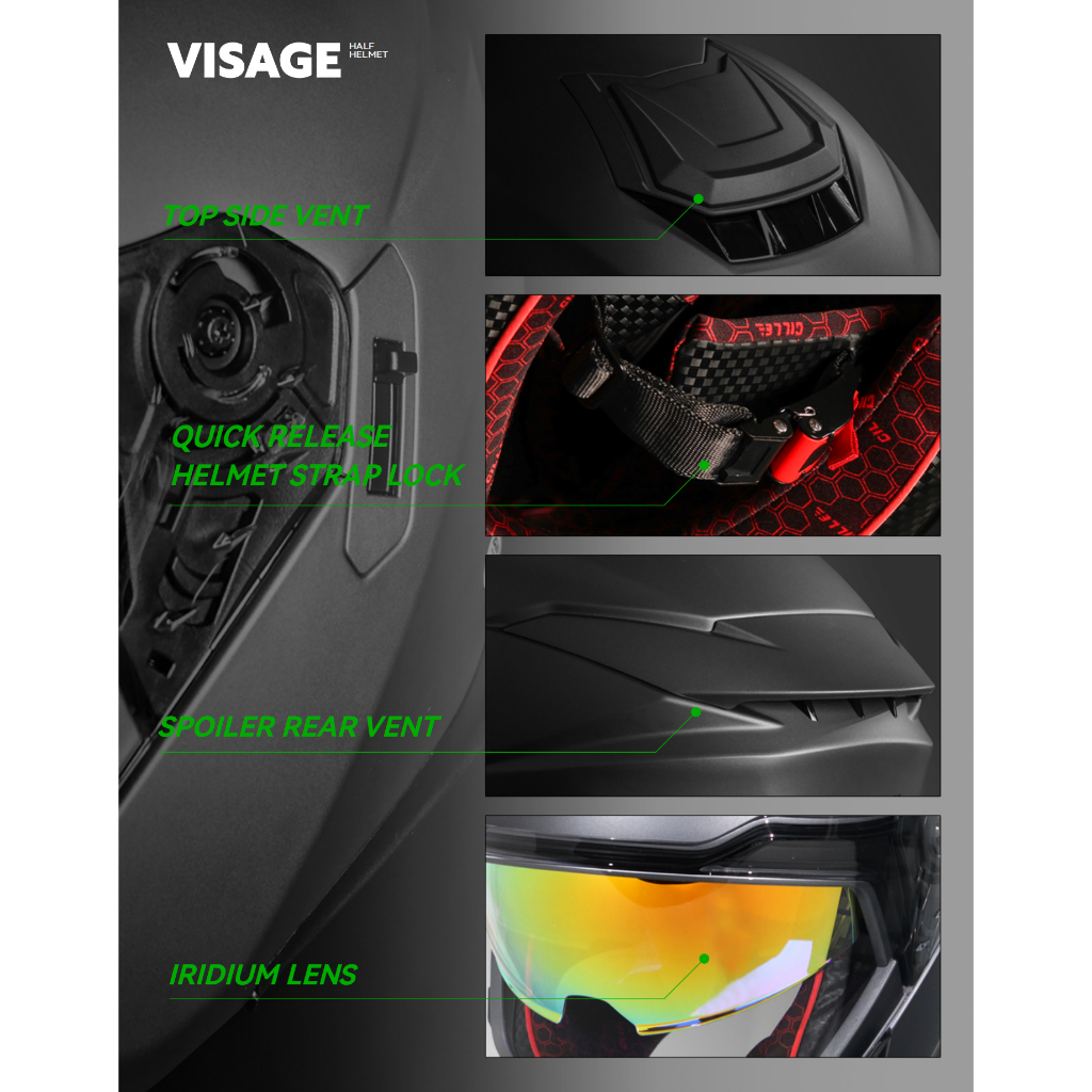 GILLE HELMETS 893 VISAGE PLAIN Half Face Gold Iridium Inner Visor ...