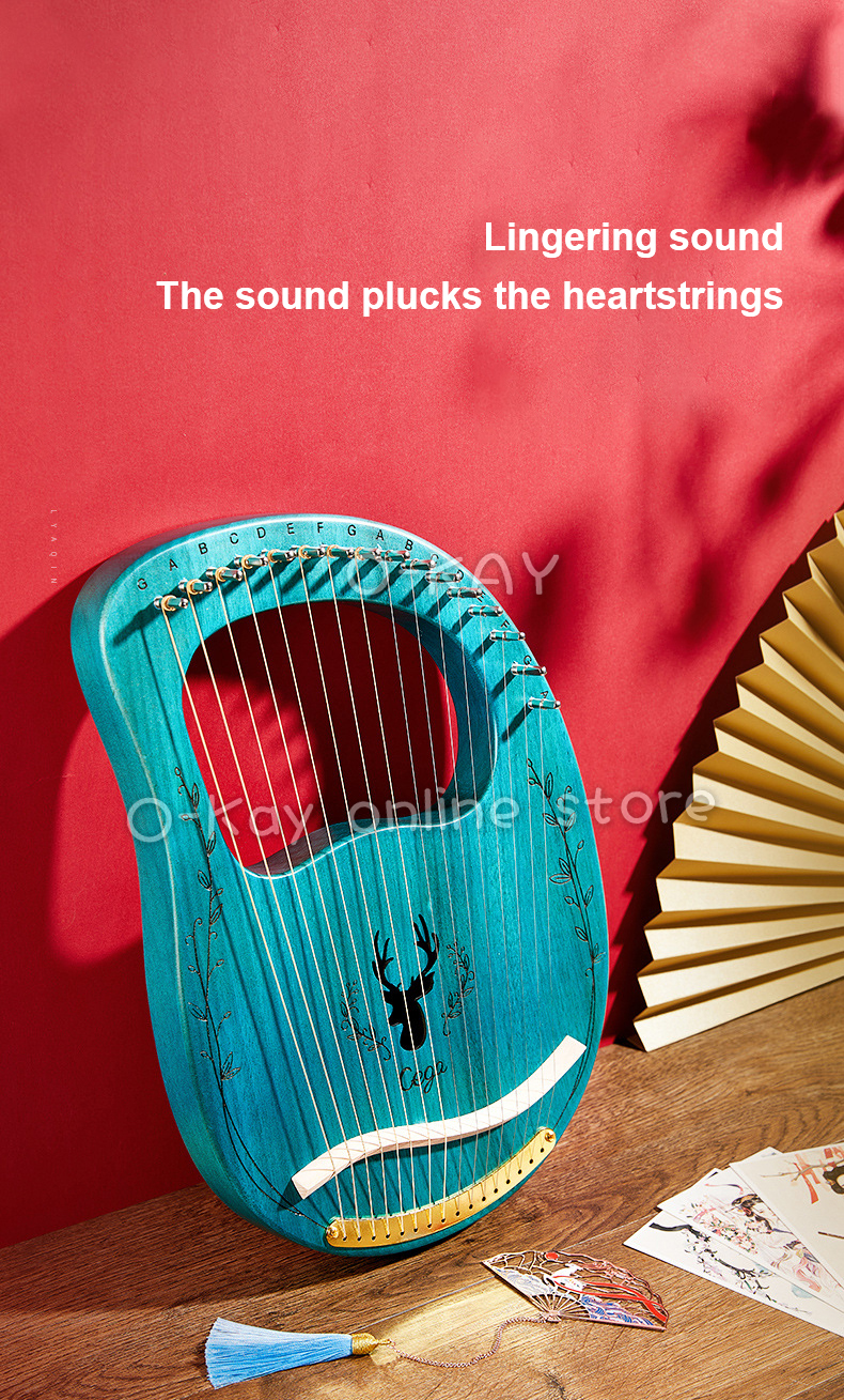 O-KAY 16/17/19-String Wooden Lyre Harp Resonance Box String Instrument ...
