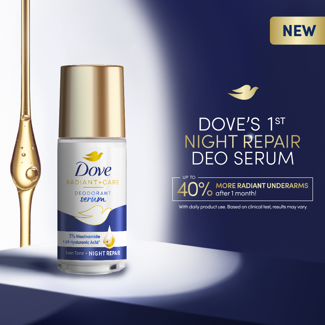 Dove Radiant + Care Deodorant Serum Roll On 3% Niacinamide x4 Hyaluronic Acid Night Repair 45ml ...