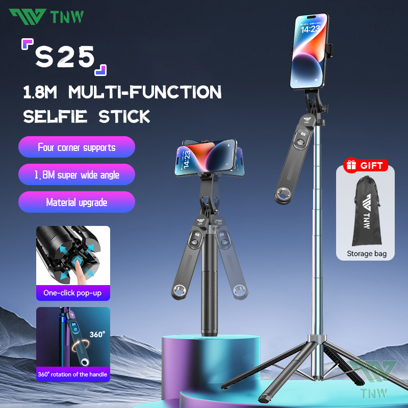 TNW S25 Selfie Stick Four Corner 1.8M Tripod 360°Rotate with Bluetooth ...