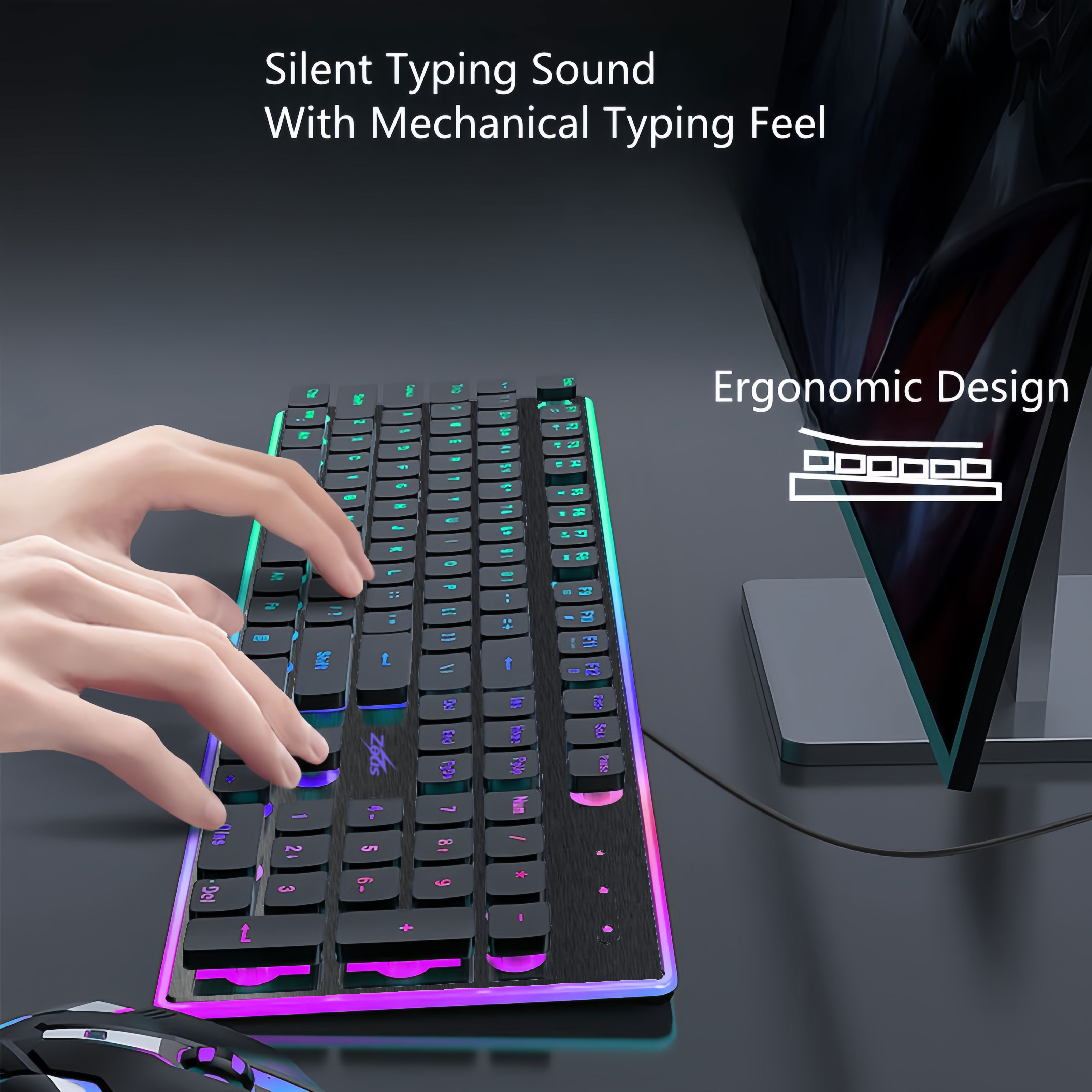 Zeus K88 Icy Blue Back Light Wired Gaming Keyboard 104 Keys Silent ...