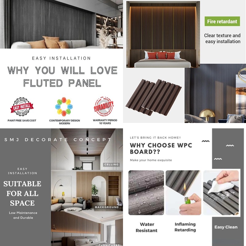 WPC Wall Panel Board Sticker 3D Grille Design Ecological TV Background ...