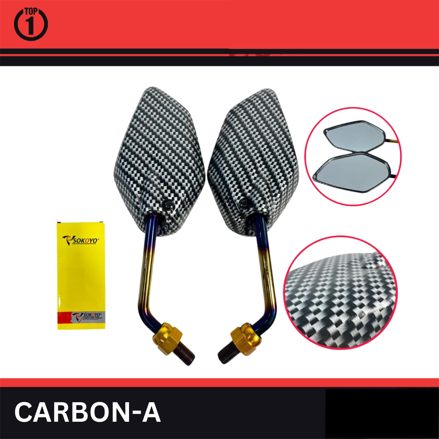 Top1 Motors Side Mirror Universal Blue Gold Gradient Short Stem ...