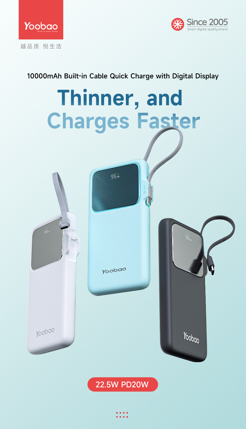 Yoobao Q13 10000mAh Handy Portable PD20 Fast Charge Built-in Cable ...