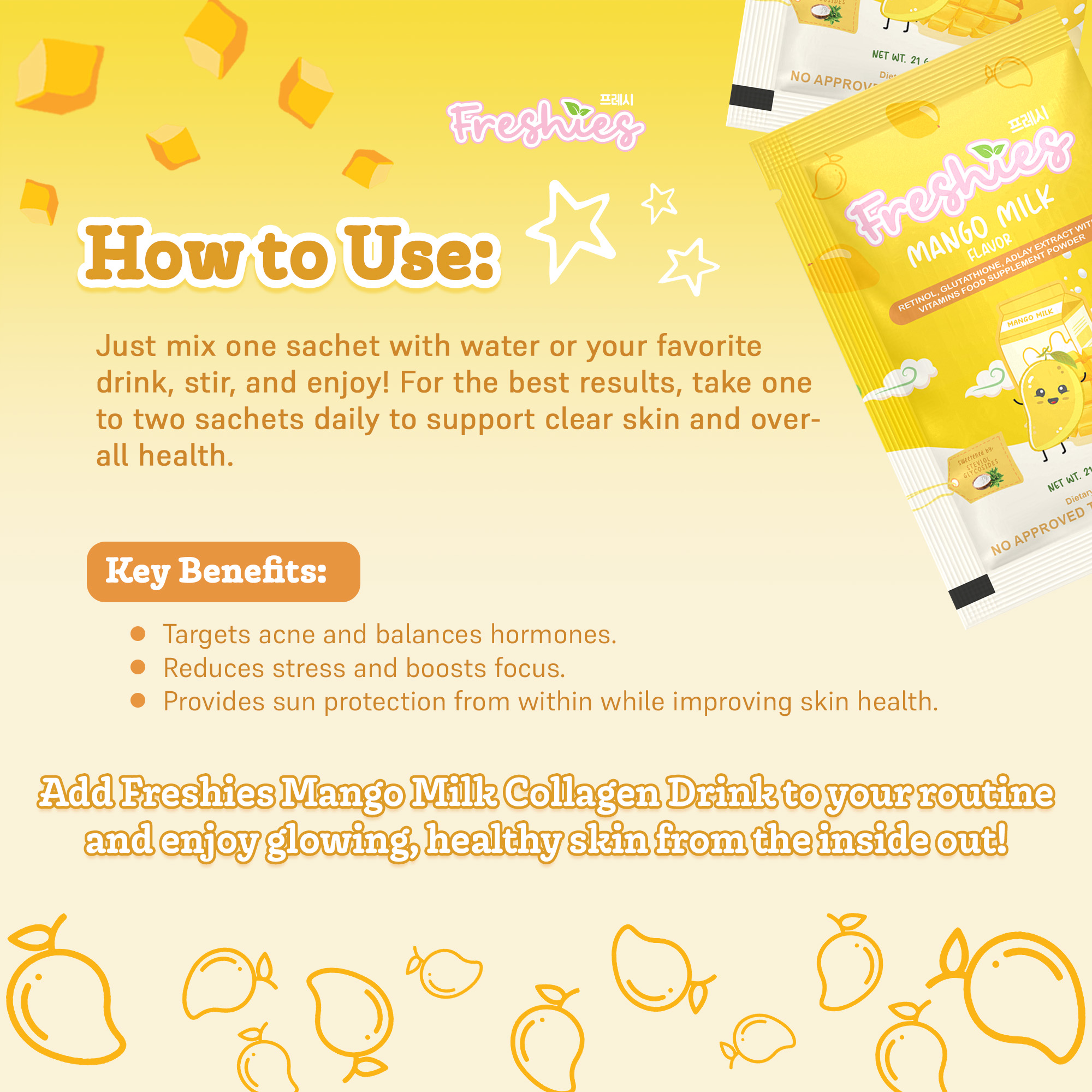 Freshies Mango Milk Collagen Drink With Retinol And Glutathione Anti ...