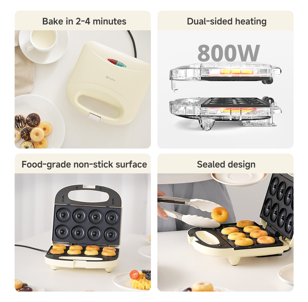 Simplus Donut Maker Breakfast Machine 800W Dual-sized Heating 8 Hole ...