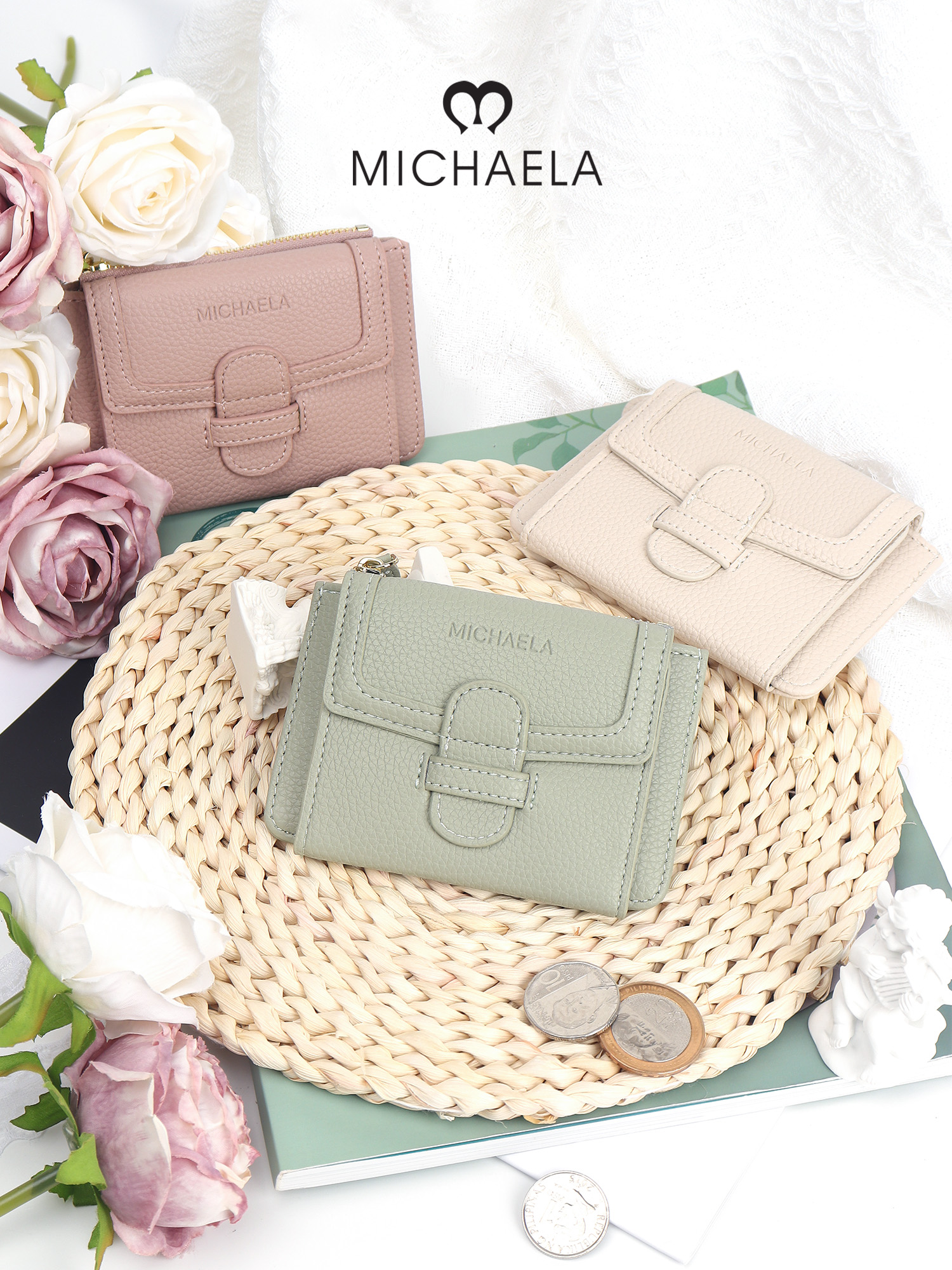 MICHAELA Sophisticated Trifold Short Wallet 7 Card Slots Zip Coins ...