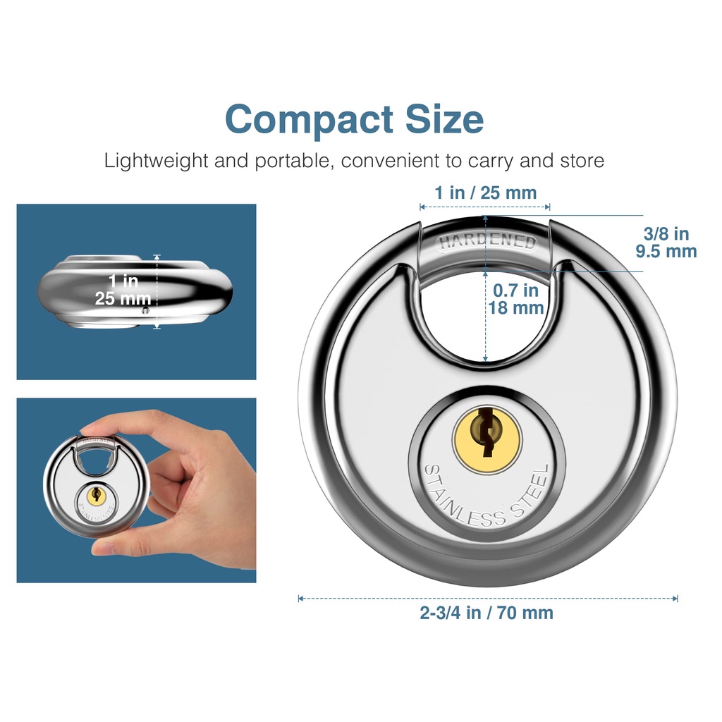 Anti-Theft Disc Padlock Stainless Steel Round Disc Lock waterproof for ...