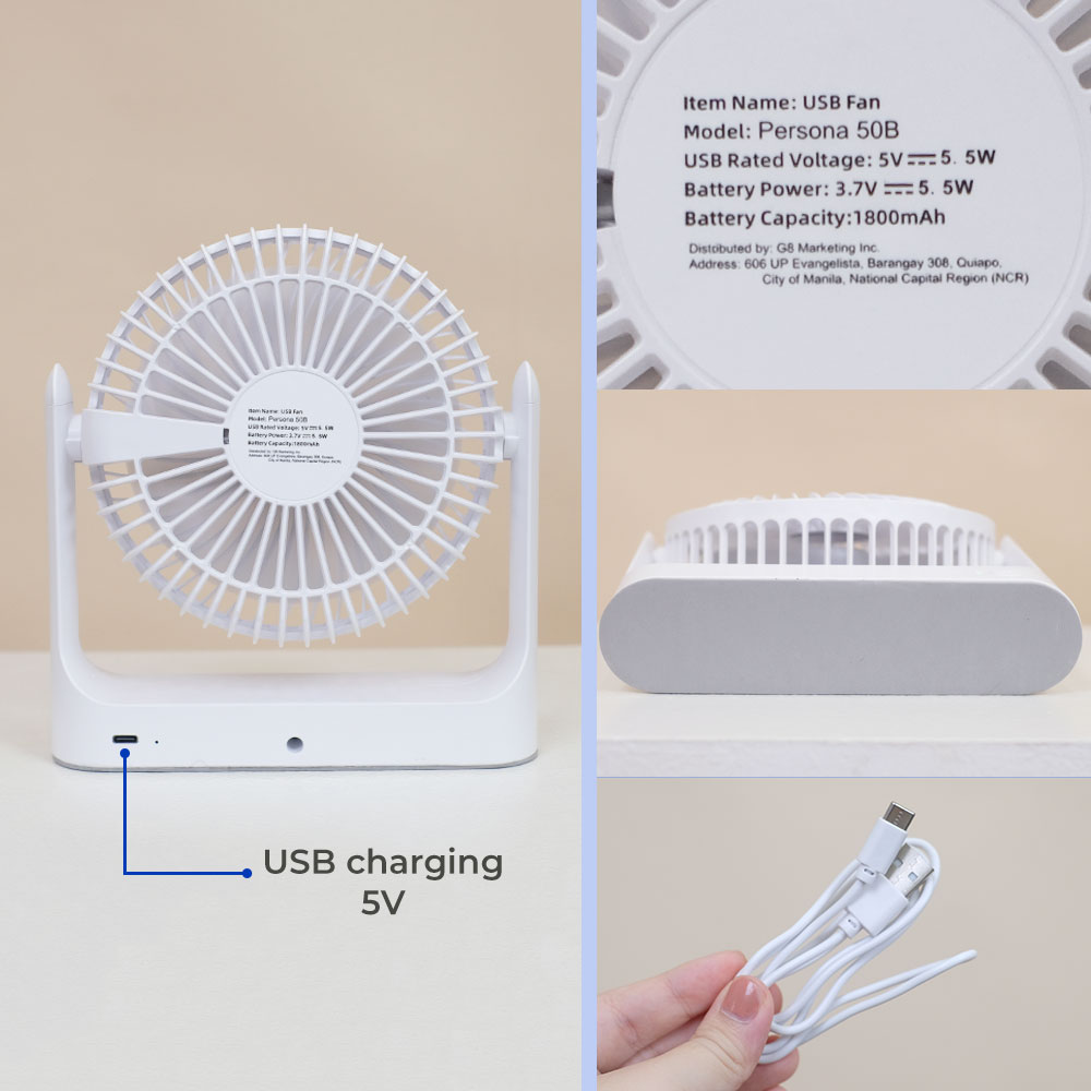 Astron PERSONA50B Portable Rechargeable Fan | 5" Fan Blade | 1800mAh ...