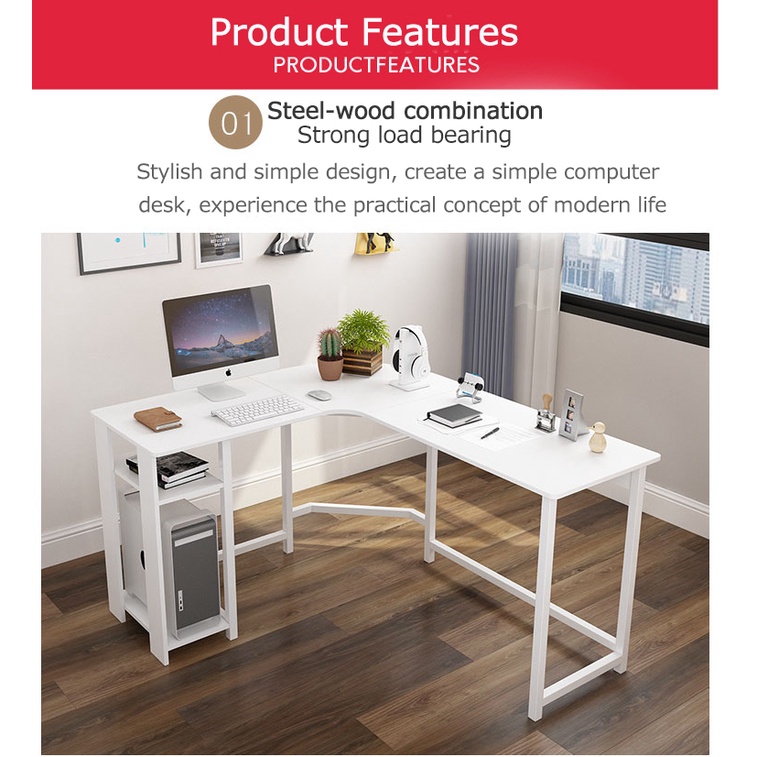 MC&HOME L-shape Table Computer Desk 140CM Corner Working Table Learning ...