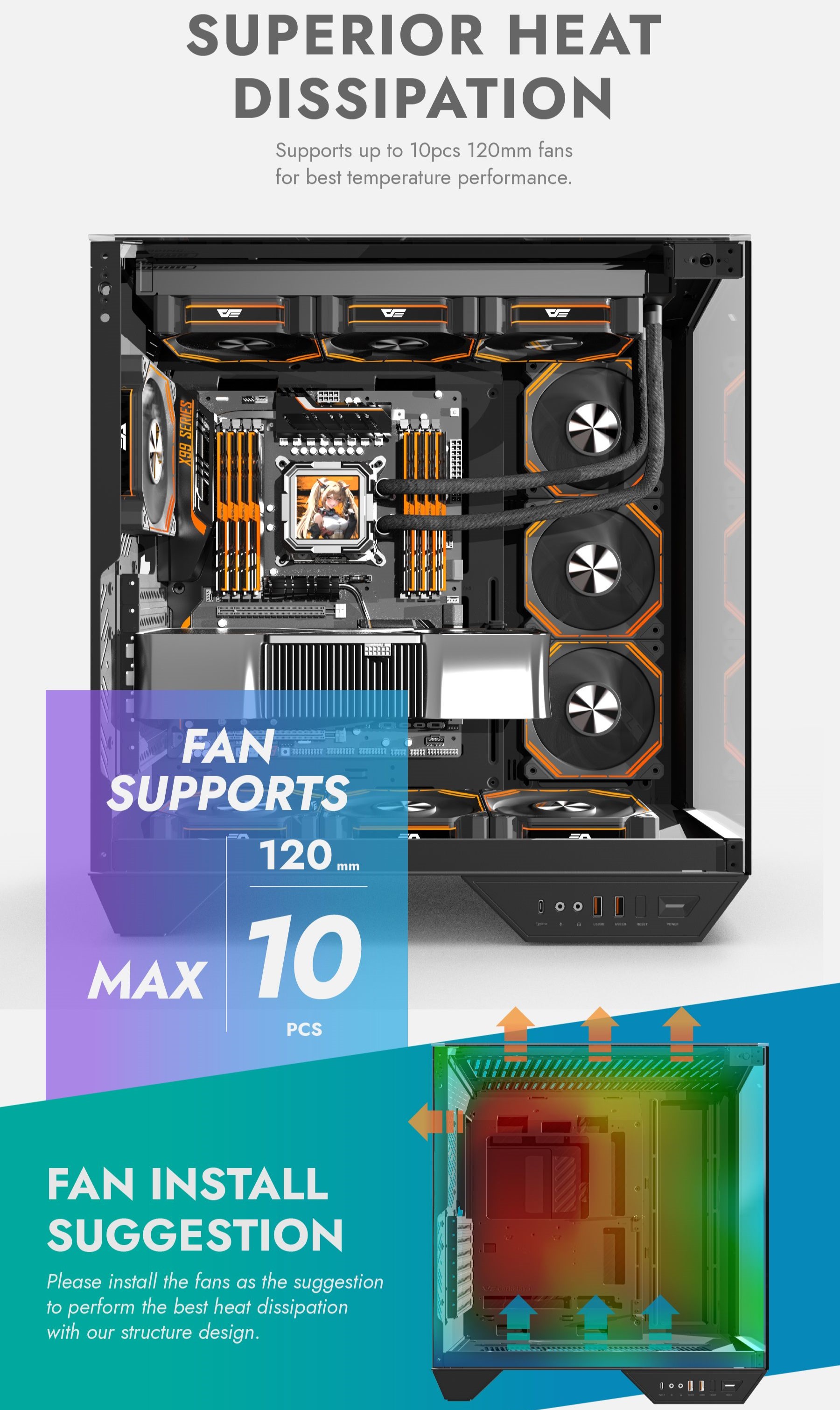 darkFlash Computer PC Case DY470 ATX Three-side Glass Panel Tempered ...