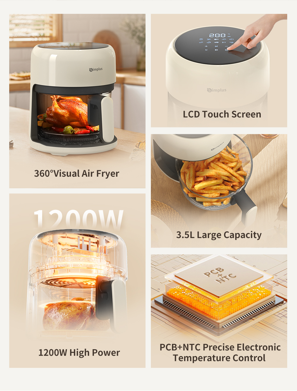 Simplus Visual Air Fryer with LCD Touch Screen Oil Free Non Stick Air ...