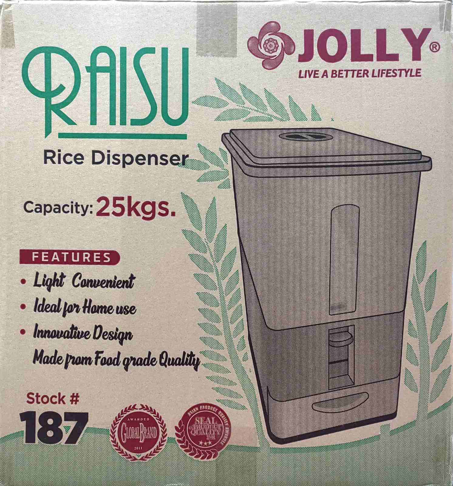 JOLLY RICE DISPENSER 25KG RICE BOX / SEALED RICE STORAGE BOX / GRAIN ...