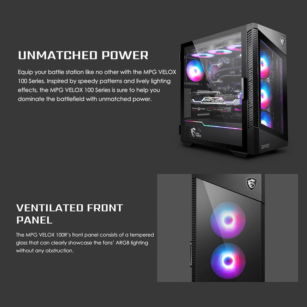 EasyPC| MSI MPG Velox 100R PC Case Gaming| ARGB ATX| Black and White ...