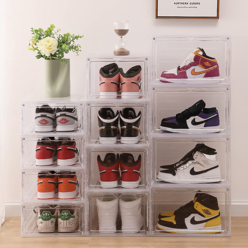 Side Drop / Front Drop Stackable Acrylic Shoe box basketball shoe box ...
