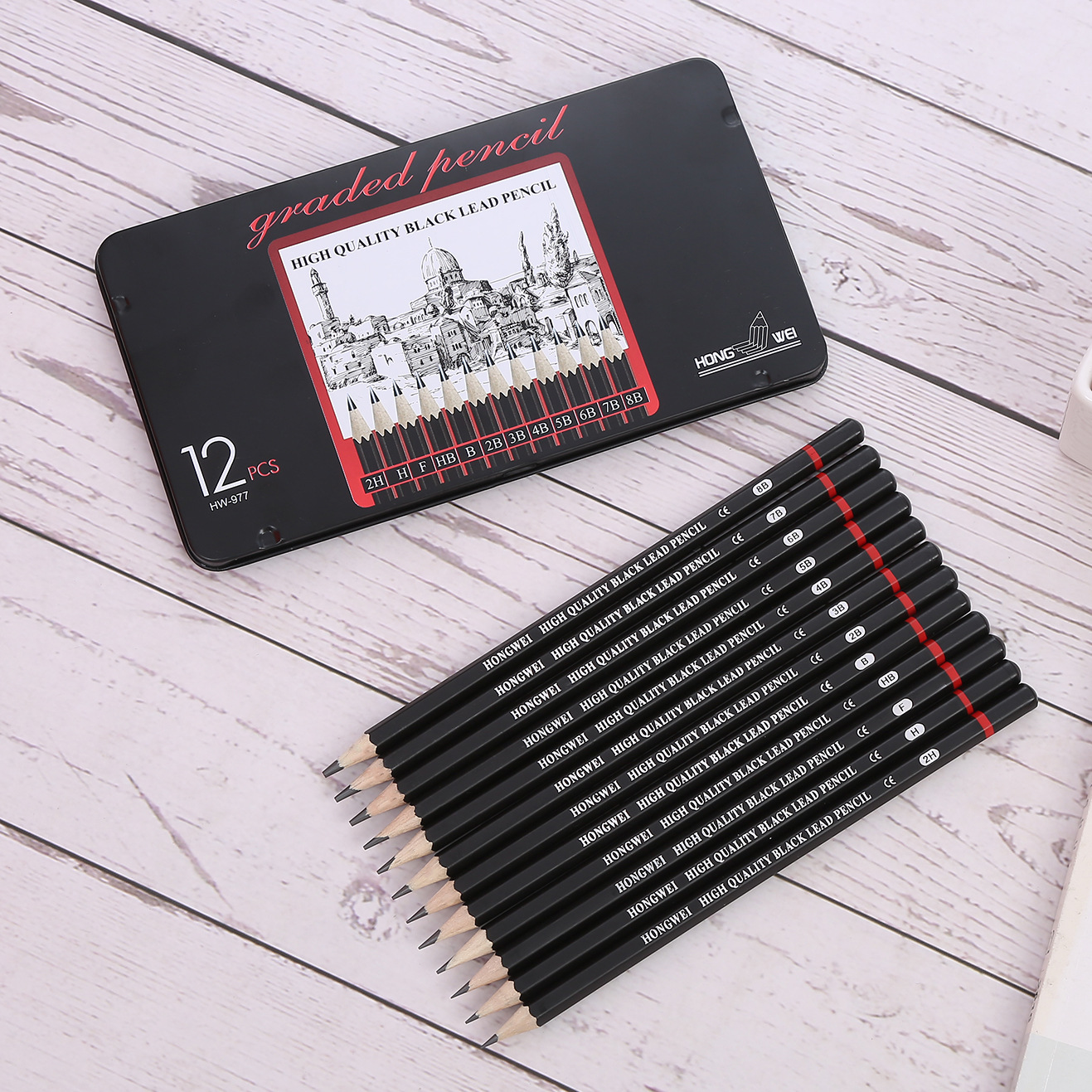 12Pcs 2H-8B Sketching Wooden Pencil Set Professional Drawing Diary ...