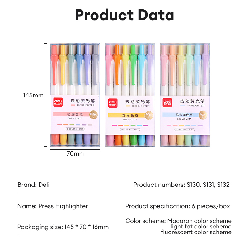 Deli 6Colors Multicolor Press Highlighter Pen S132 | Shopee Philippines
