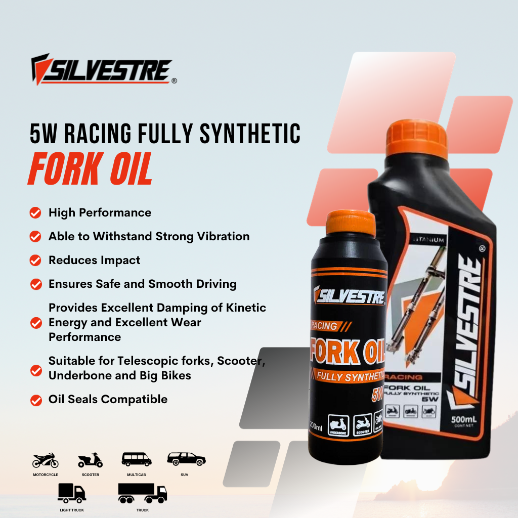 SILVESTRE Fully Synthetic Racing Fork Oil(5W) 200ml API SL, JASO MA2 (Shock Absorber/Suspension ...