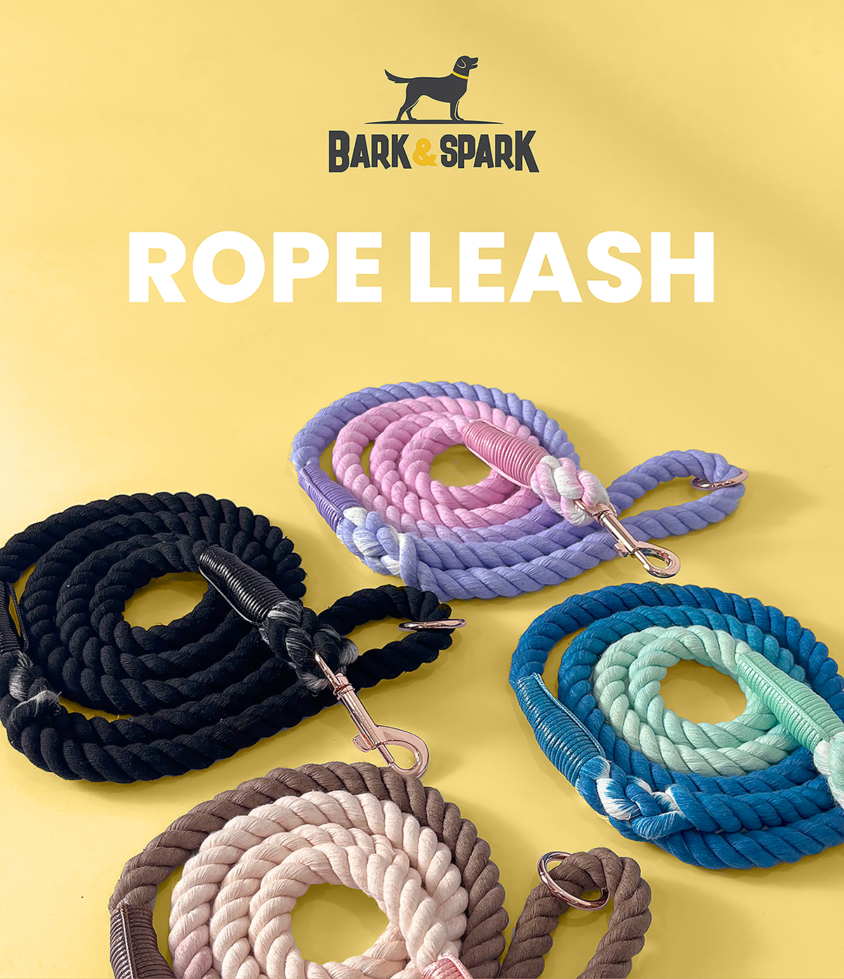 Bark and Spark Rope Dog Leash - Handmade, Braided Cotton (5ft / 60 ...