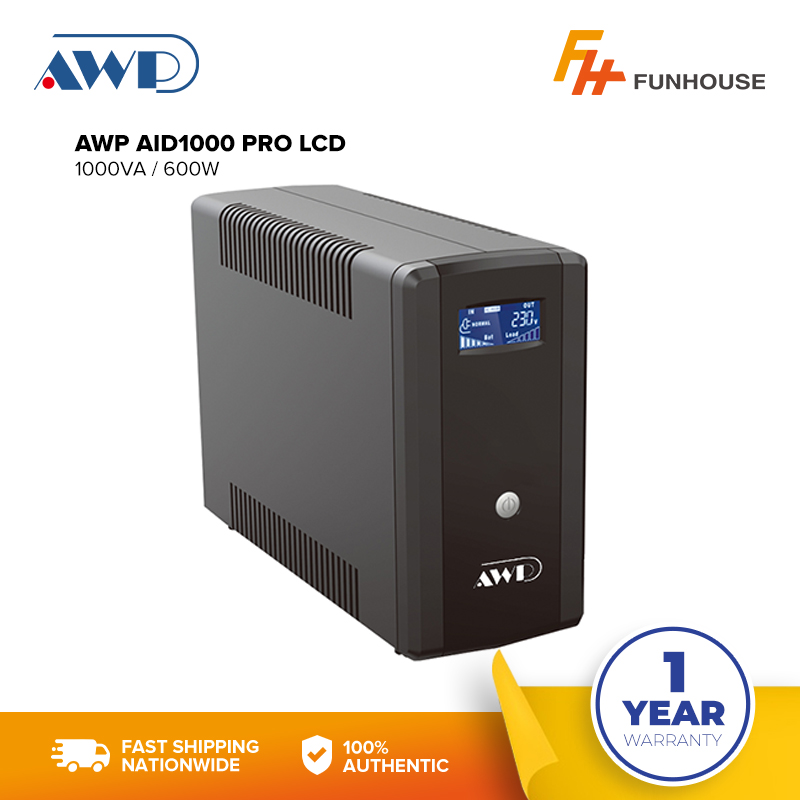 AWP AID1000 Pro Aide Pro LCD 600W-1000VA UPS with AVR Uninterruptible ...