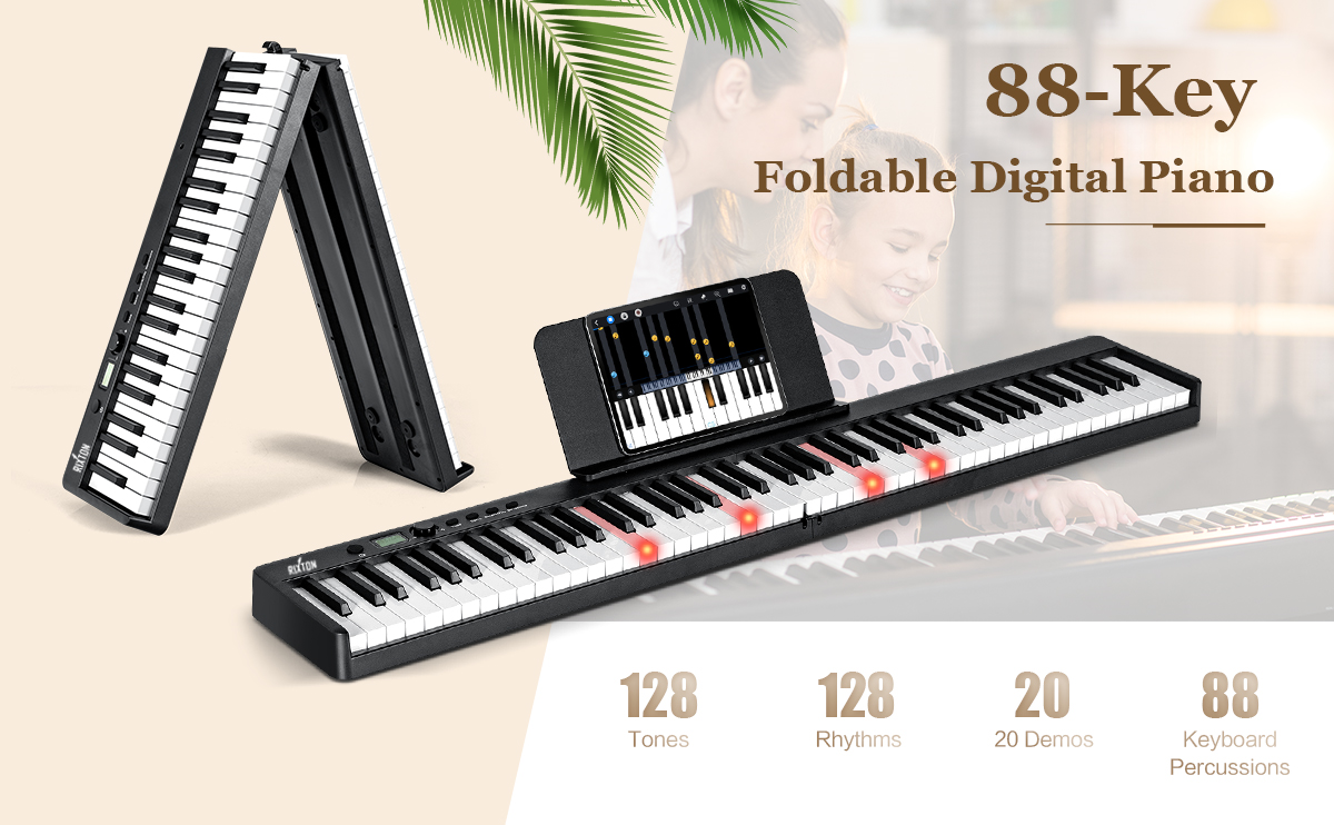 RIXTON Portable Digital Piano 88 Keys Foldable Piano Keyboard Electric ...