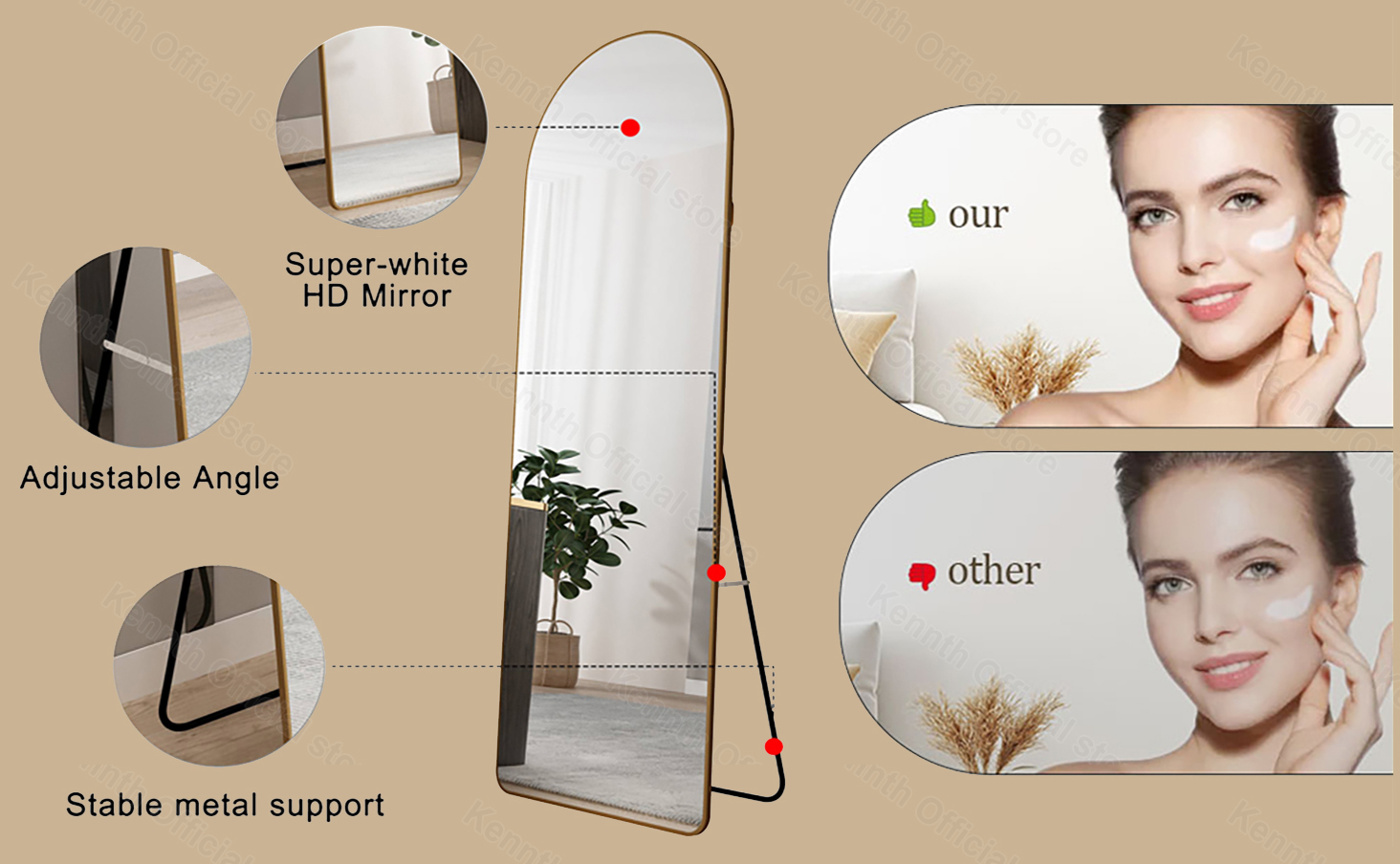 Full-length Mirror Whole Body Mirror HD 160*50cm,Fashionable Arched ...