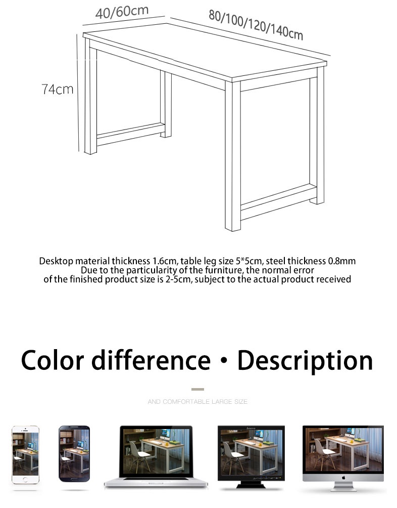 Computer Table Desk, 140/120/100/80cm Solid Wood Furniture Home Study ...