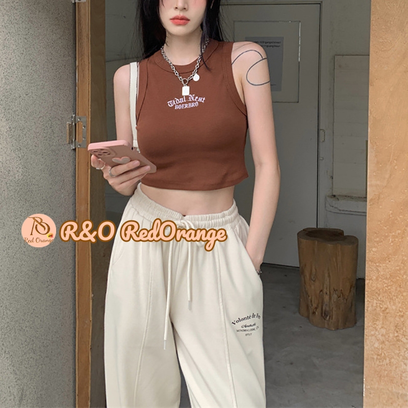 R&O Racer Back Crop Top for Women embroidered Knitted Korean Trendy ...