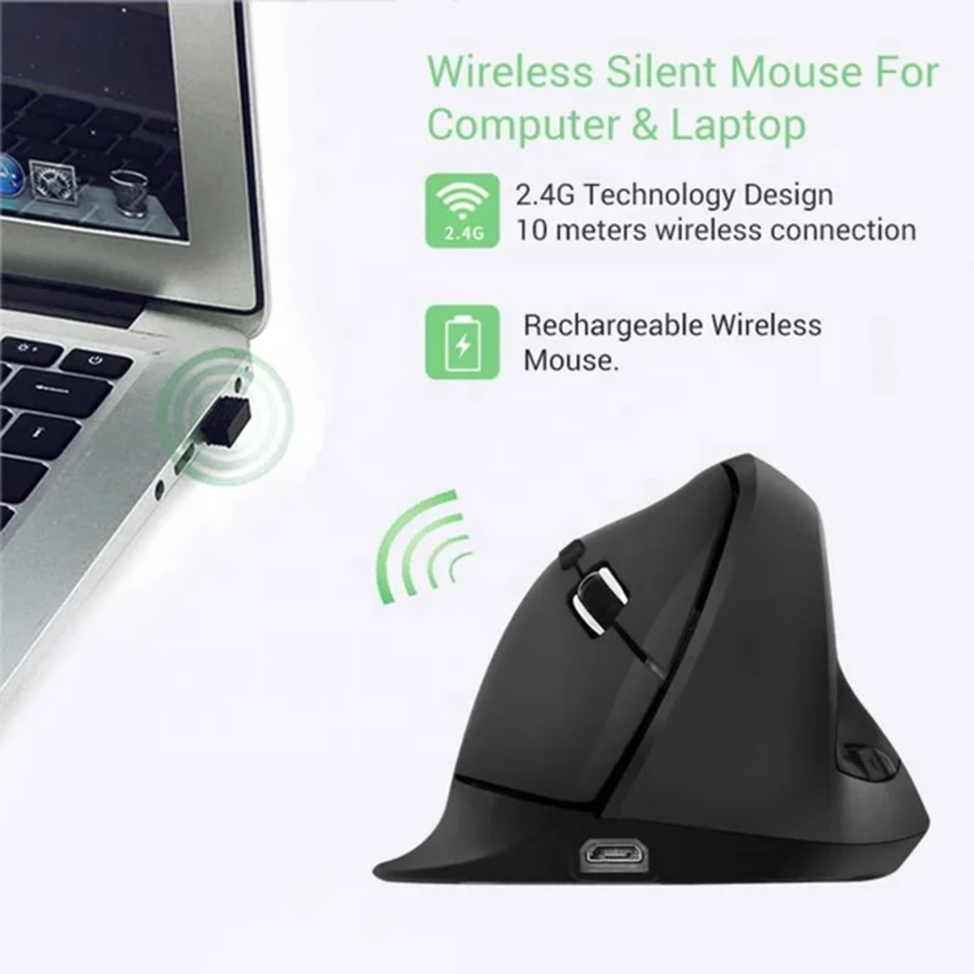 Steve Kyle BW883 Vertical Ergonomic Wireless Mouse For Computer Laptop ...