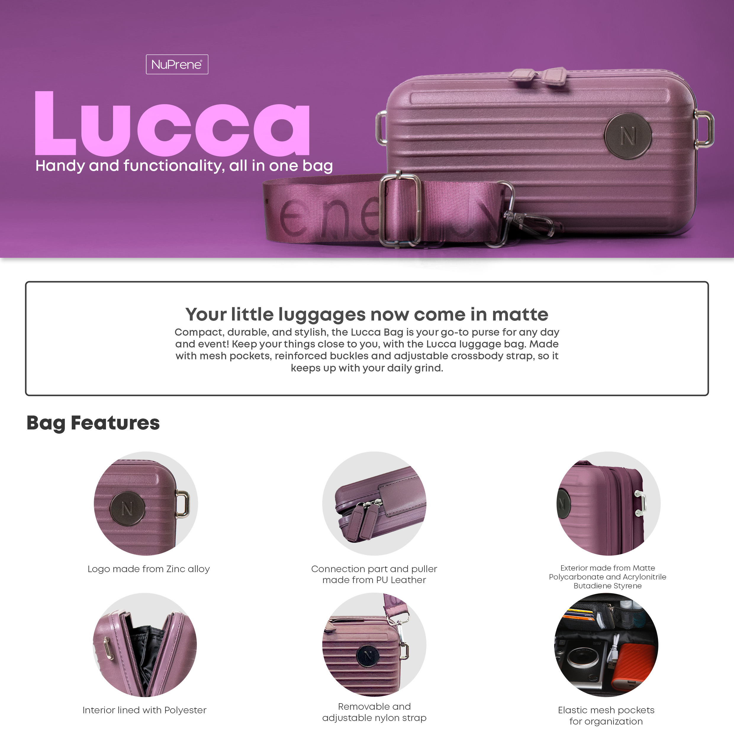 NuPrene - The Lucca Bag - Robust Mini Travel Bag in Violet - With ...