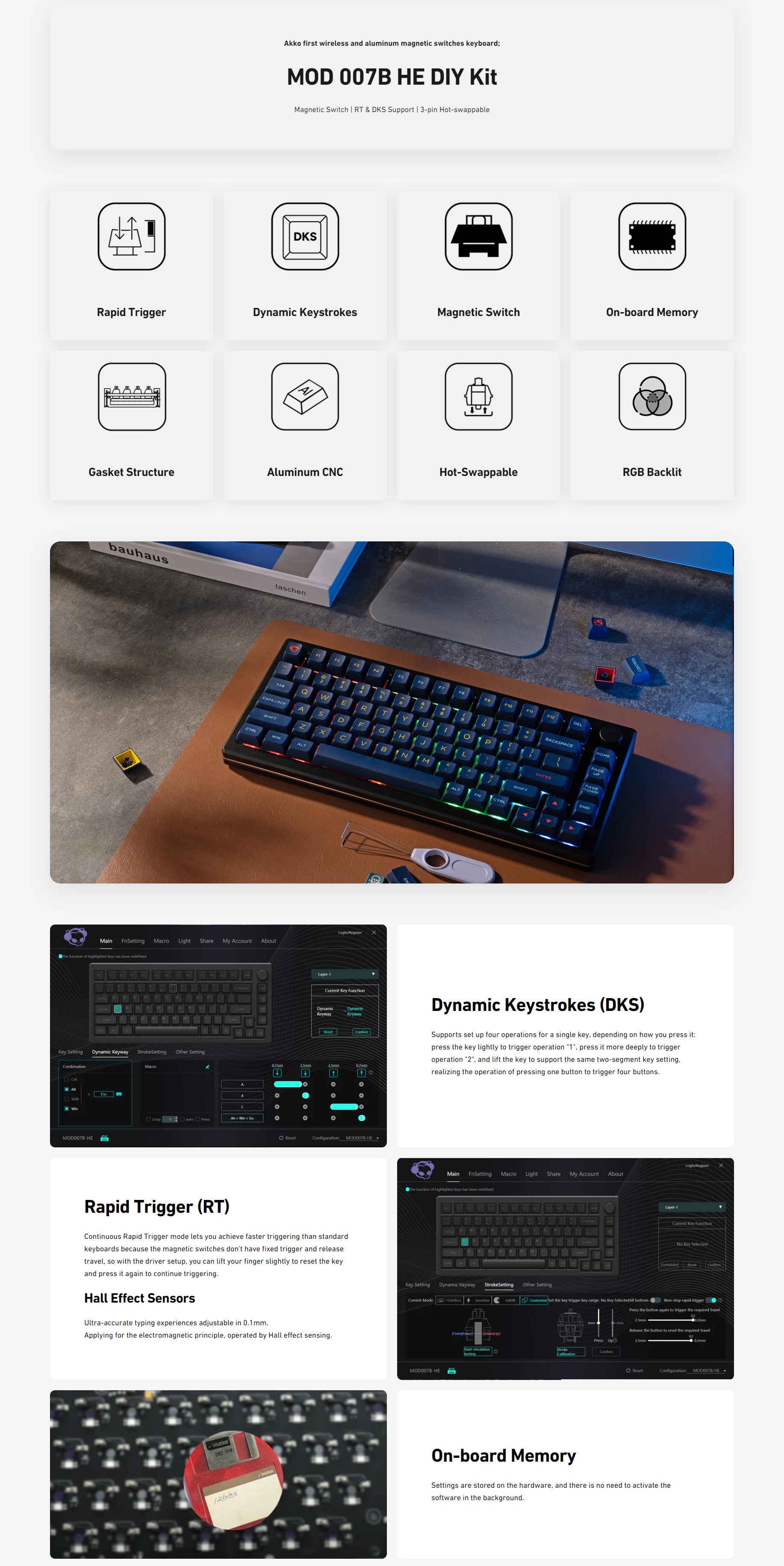 Akko MOD 007B HE DIY Kit With OSA Keycap Set 187-Key Black (Akko Cream ...