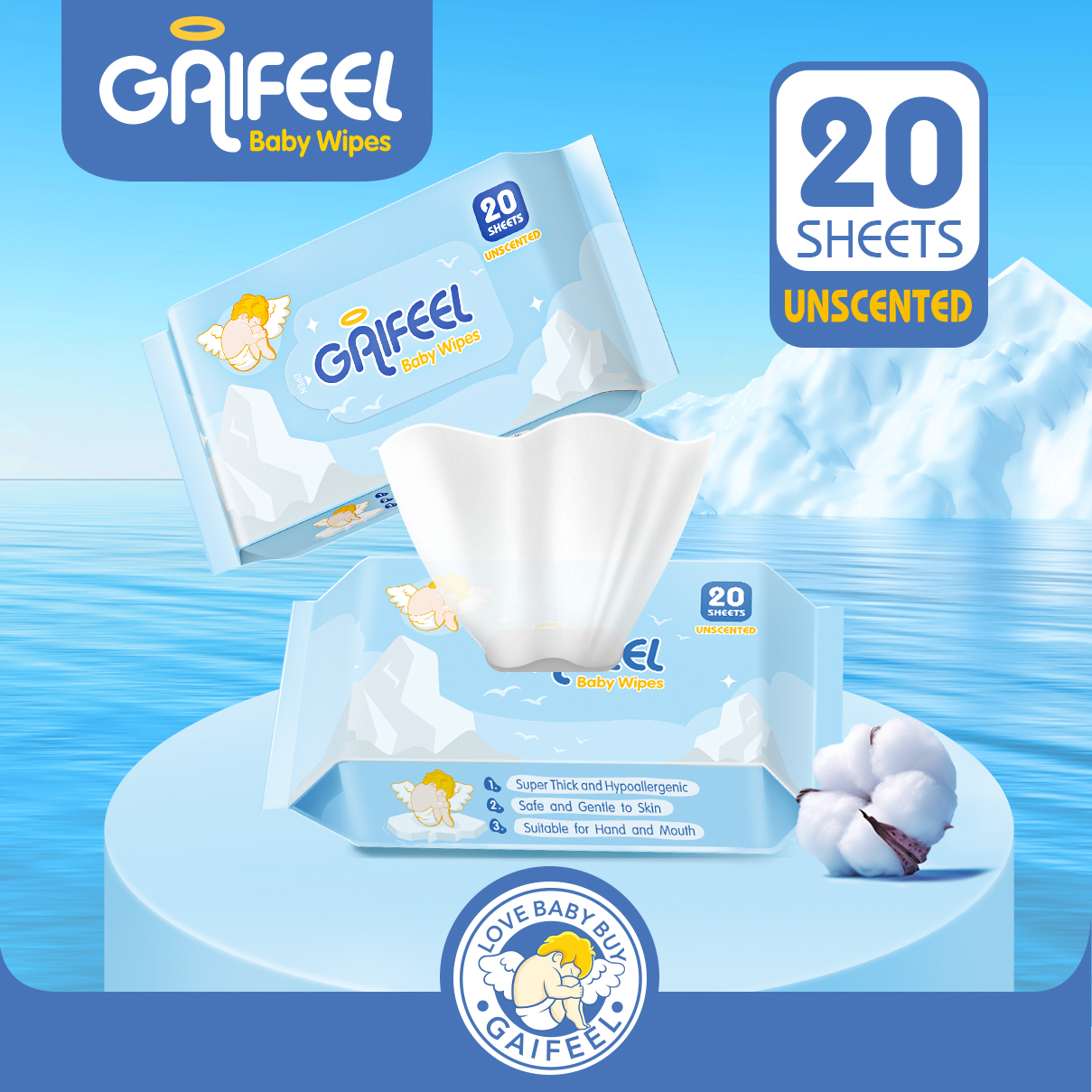 GAIFEEL MINI Baby Wipes 20 Sheets 1 Pack Unscented Milk Scent Wet Wipes ...