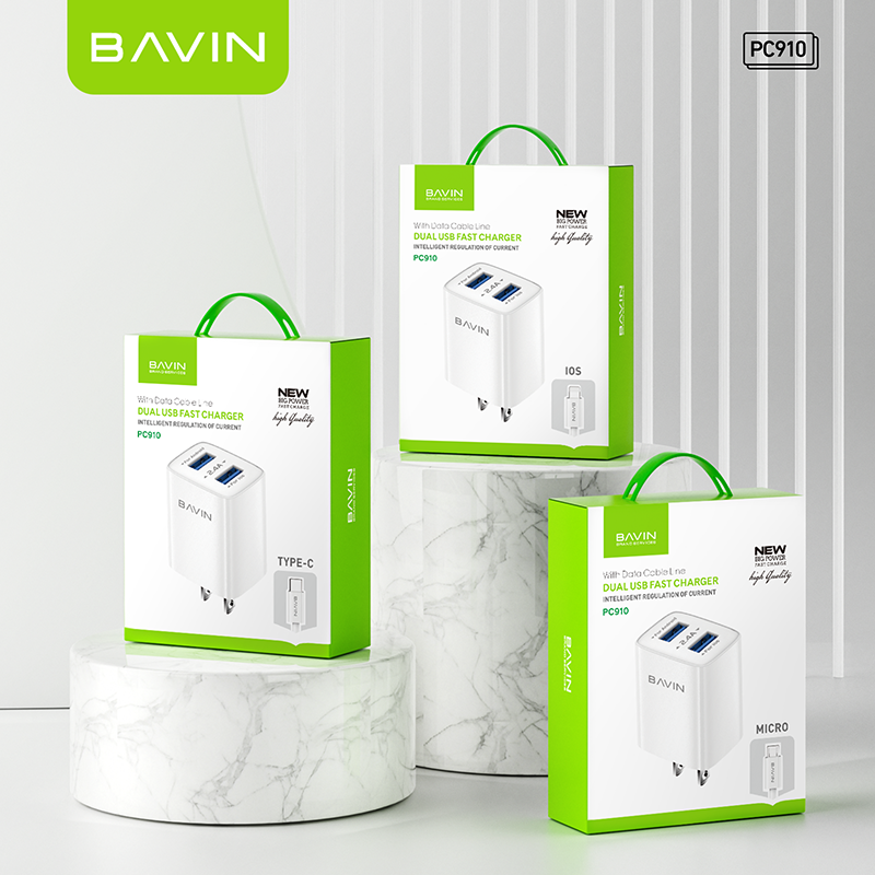 BAVIN PC910 / PC895 2.4A Quick Charging USB Port Wall Charger w/ 1 Meter Cable for Micro/Type-C ...
