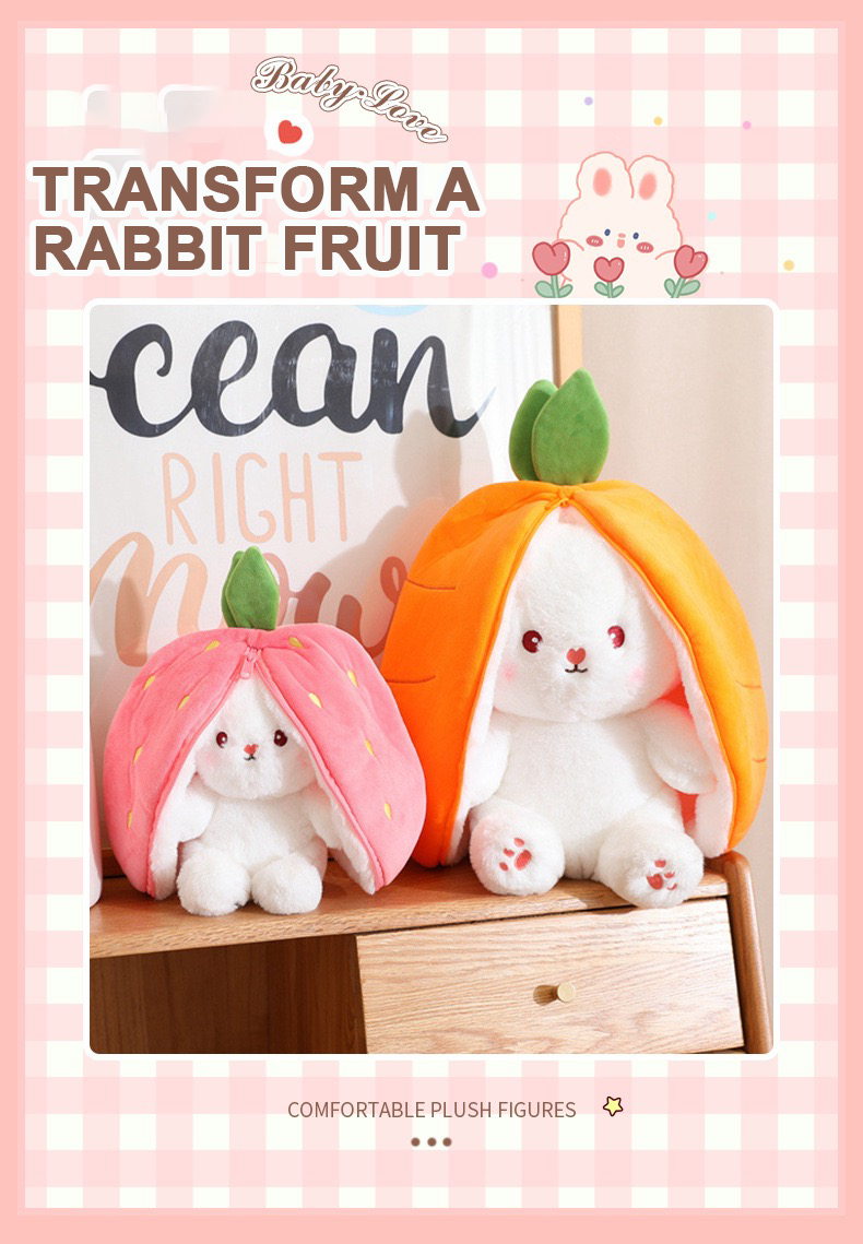 25/45CM 2in1 strawberry rabbit Plush toy Strawberry Bunny plushie Long ...