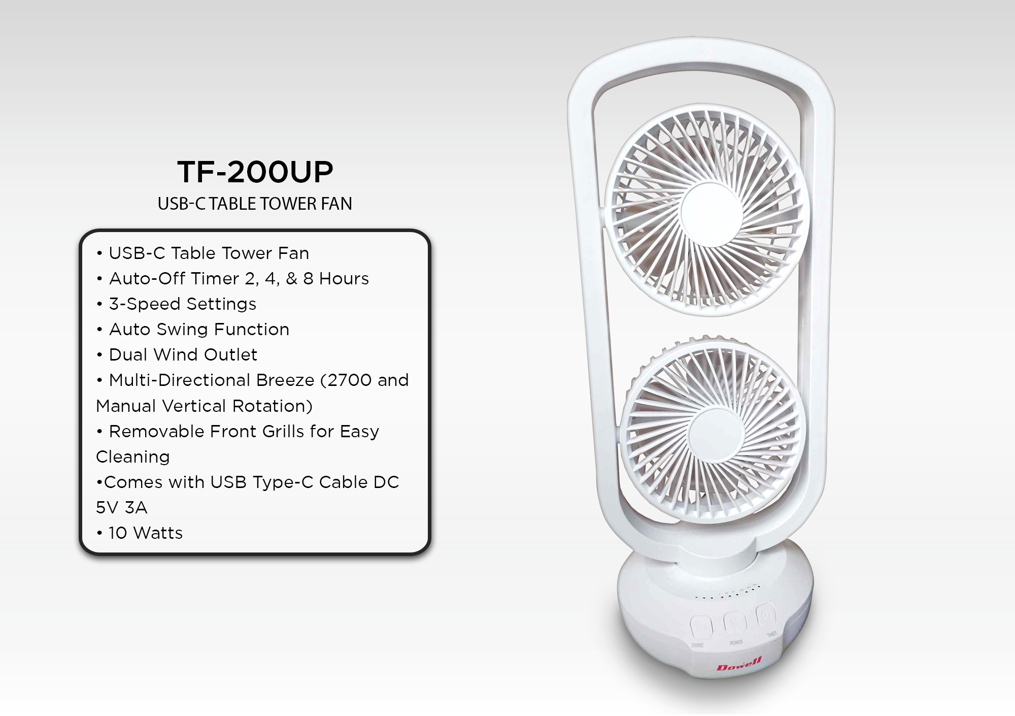 Dowell TF-200UP USB-C Table Tower Fan | Shopee Philippines