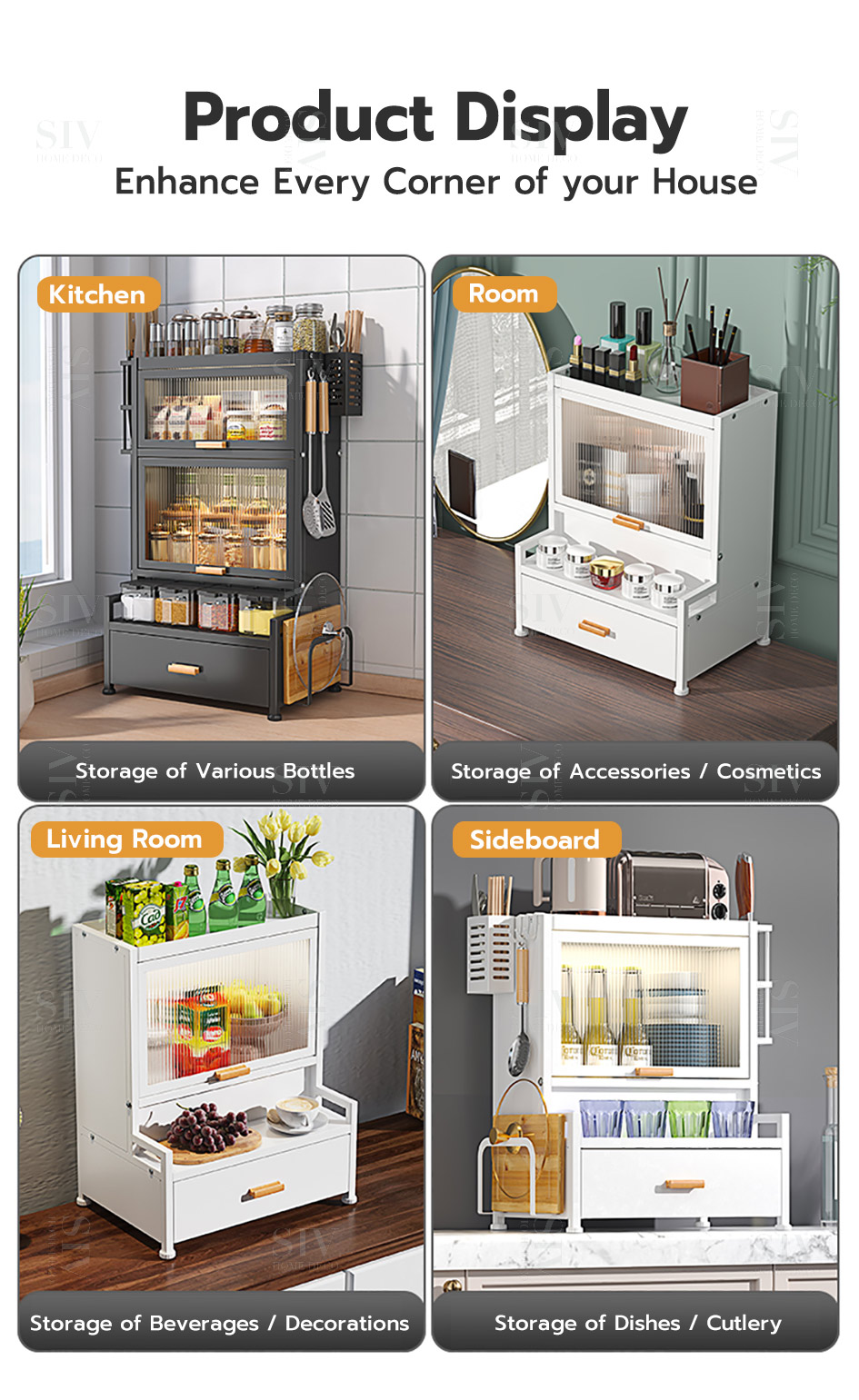 Siv 2/3-Tier Spice Cabinet Rack Kitchen Condiments Seasoning Storage ...