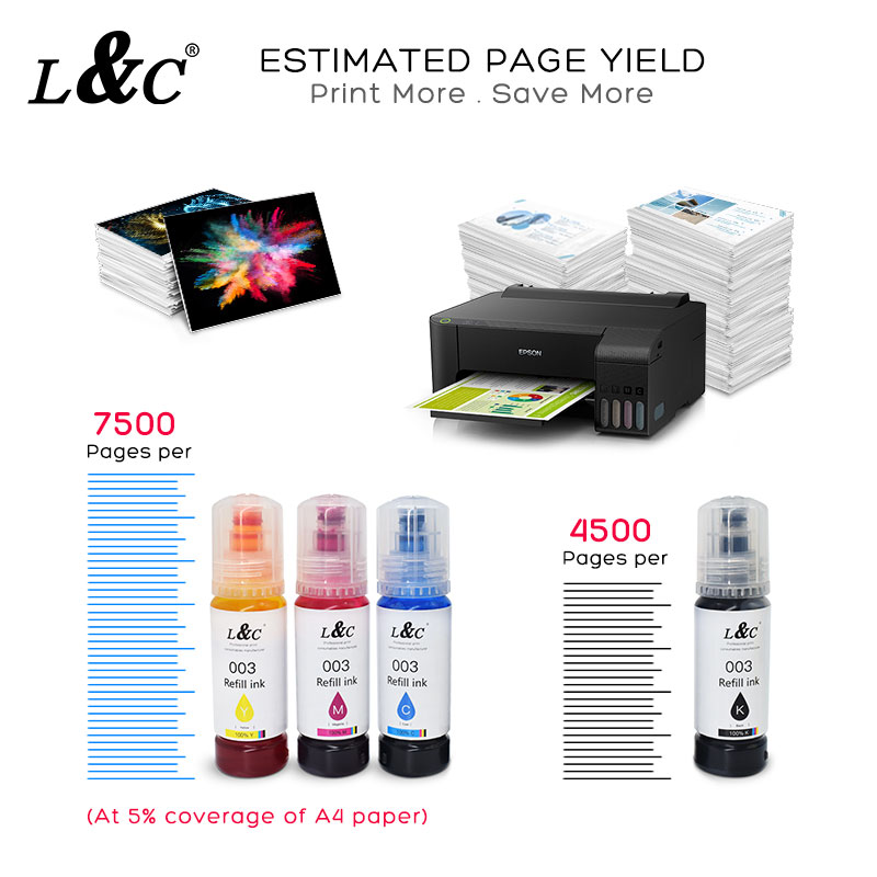 L&C 003 Ink Refill ink Dye Ink For Inkjet Printer L3110 L3116 L3210 ...